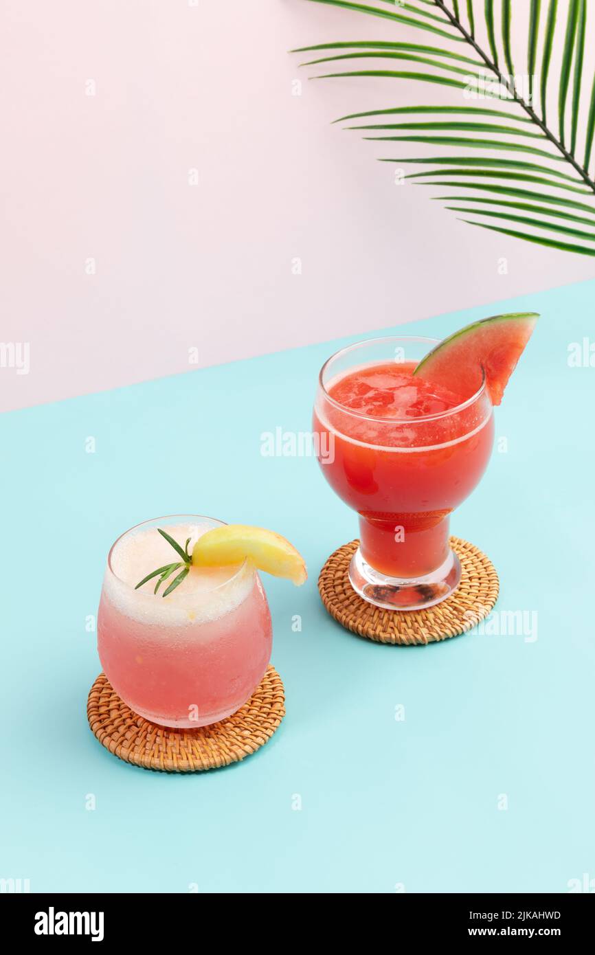 Summer drink background with peach and watermelon juice drink Stock ...