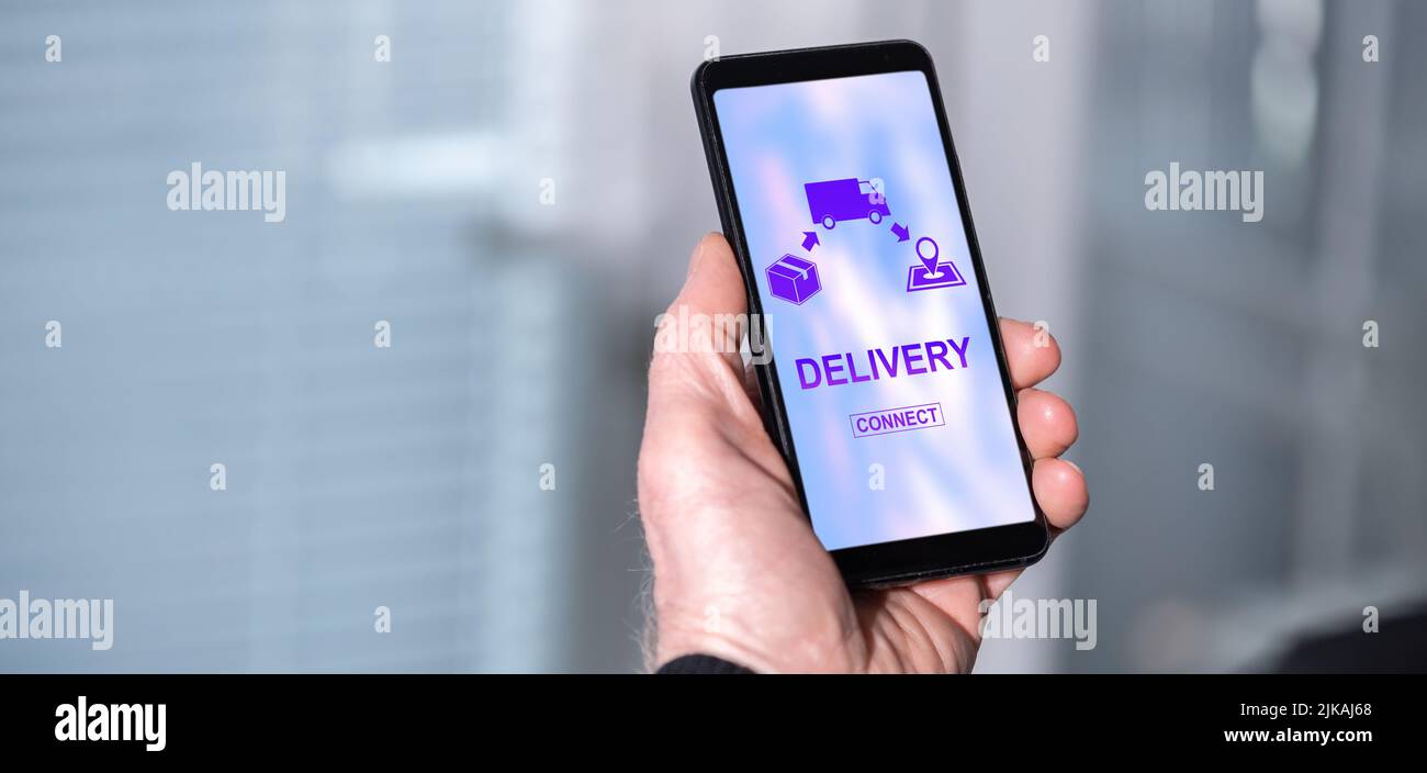 Smartphone screen displaying a delivery concept Stock Photo - Alamy