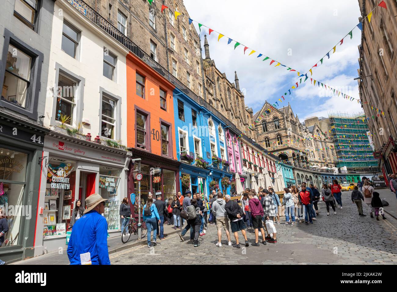 Victoria street Edinburgh, cobbled street and colourful buildings on ...