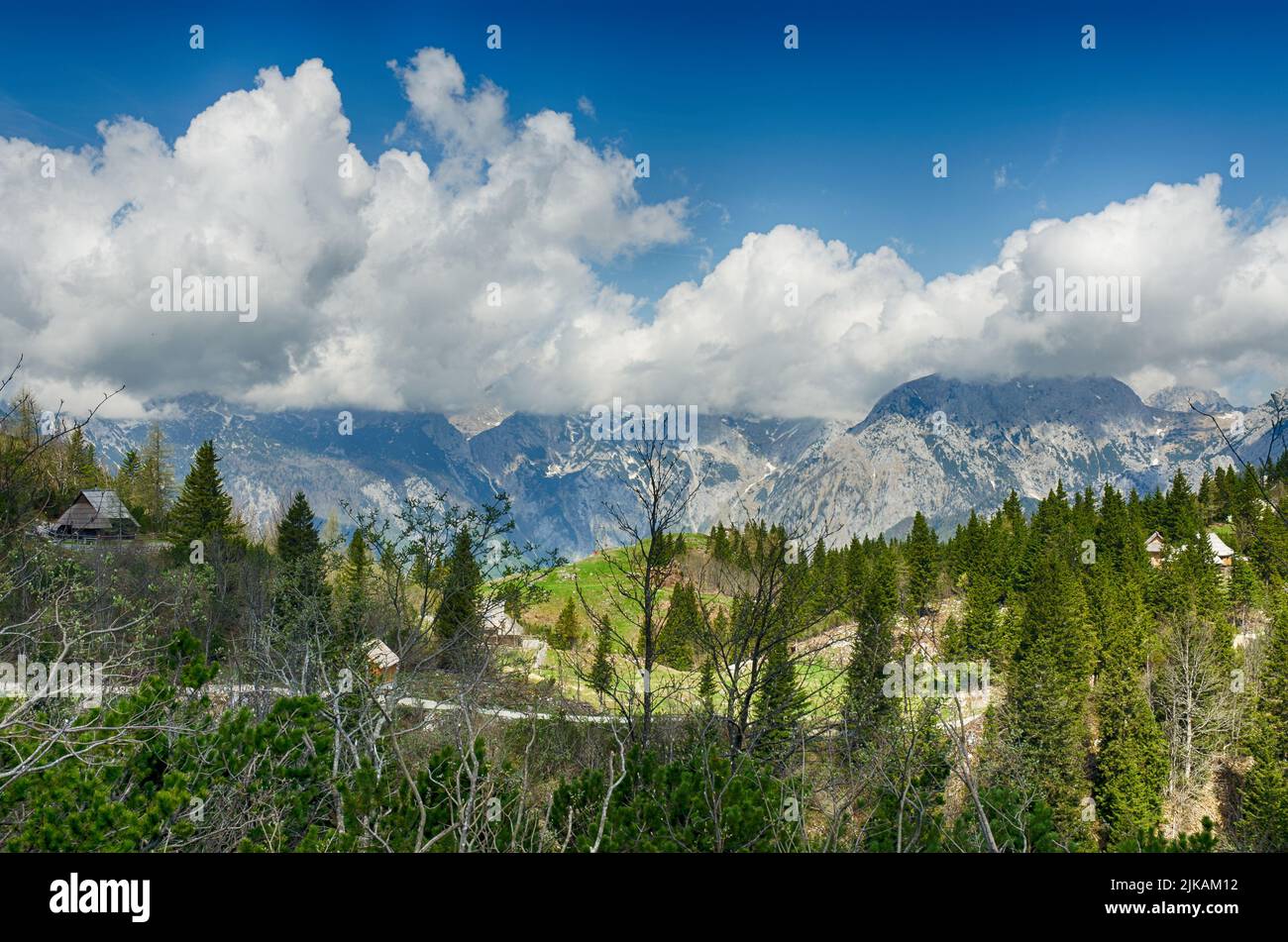 Big Pasture Plateau in the Kamnik Alps, Slovenia. Mountain cottage hut ...