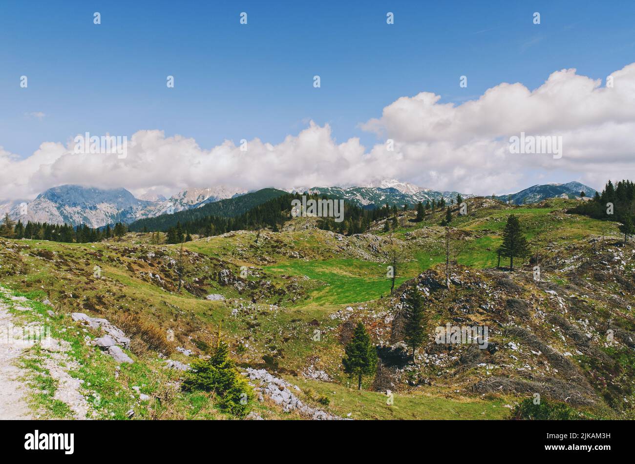 Big Pasture Plateau in the Kamnik Alps, Slovenia. Mountain cottage hut ...