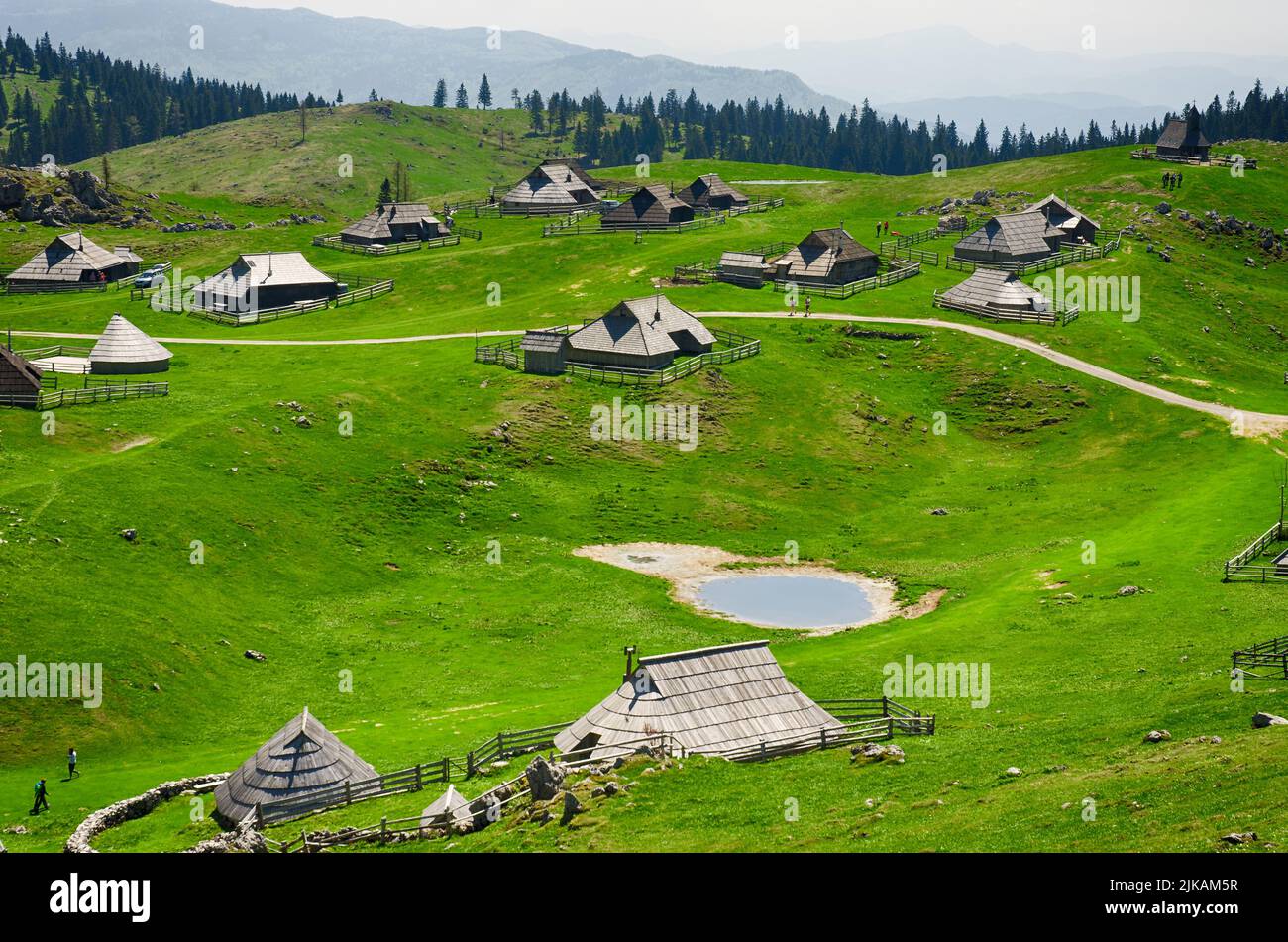 Big Pasture Plateau in the Kamnik Alps, Slovenia. Mountain cottage hut ...
