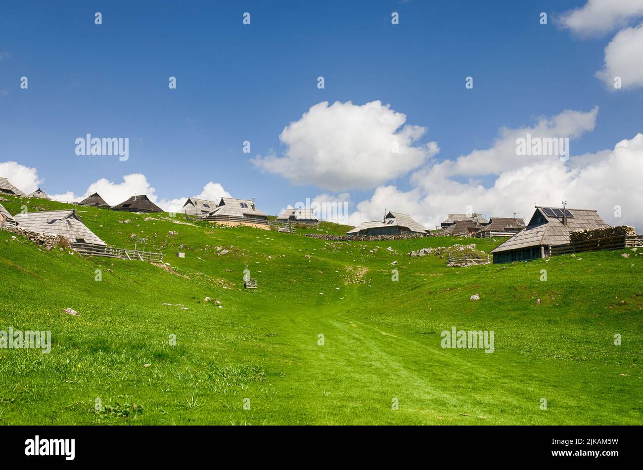 Big Pasture Plateau in the Kamnik Alps, Slovenia. Mountain cottage hut ...