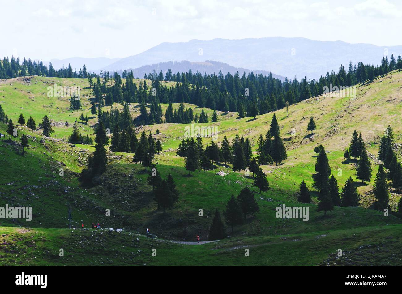 Big Pasture Plateau in the Kamnik Alps, Slovenia. Mountain cottage hut ...