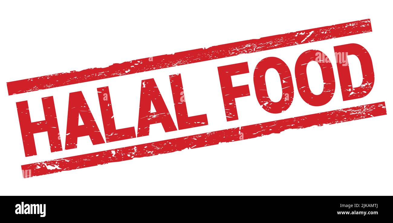 HALAL FOOD text written on red rectangle stamp sign Stock Photo - Alamy