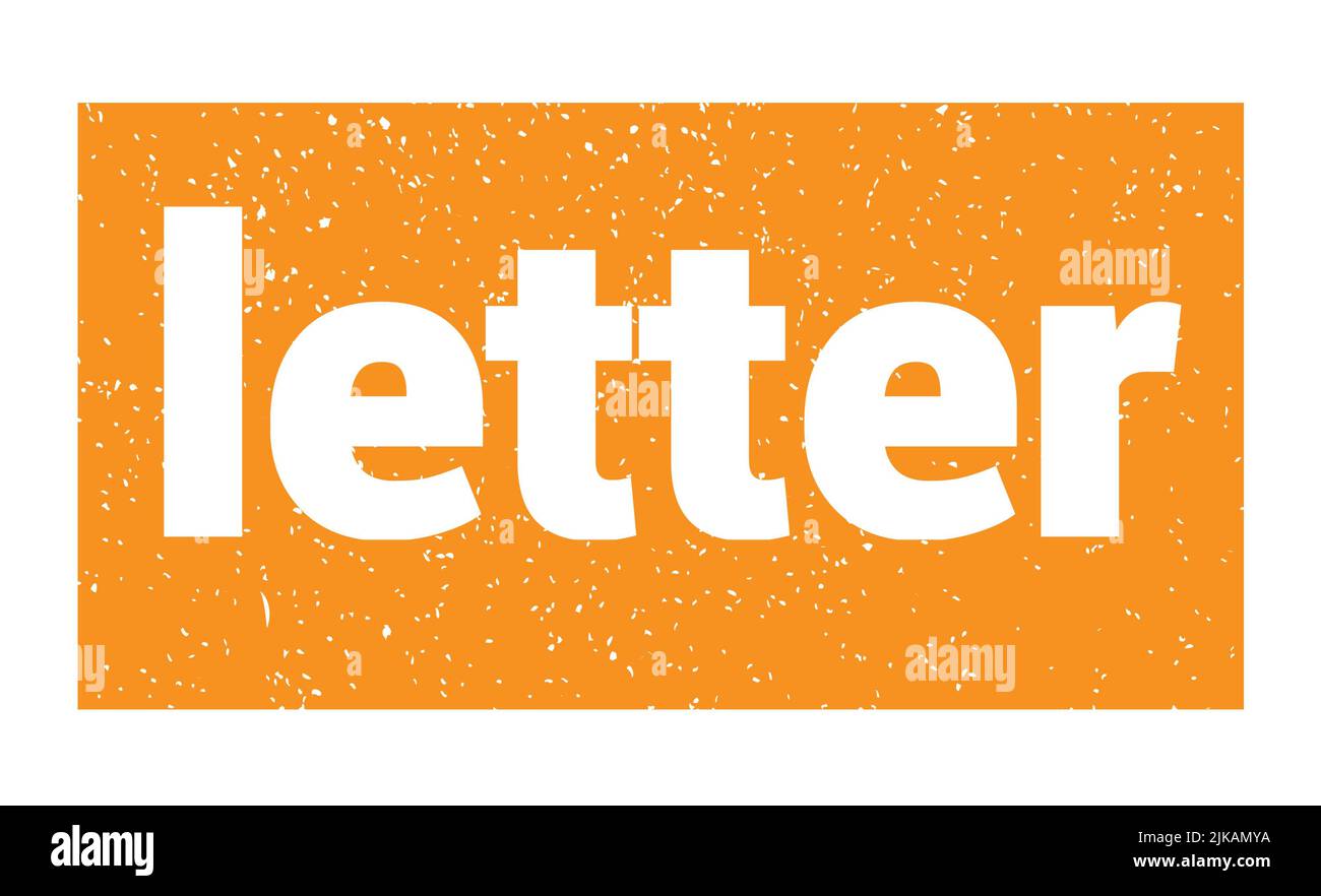 letter text written on orange grungy stamp sign Stock Photo - Alamy