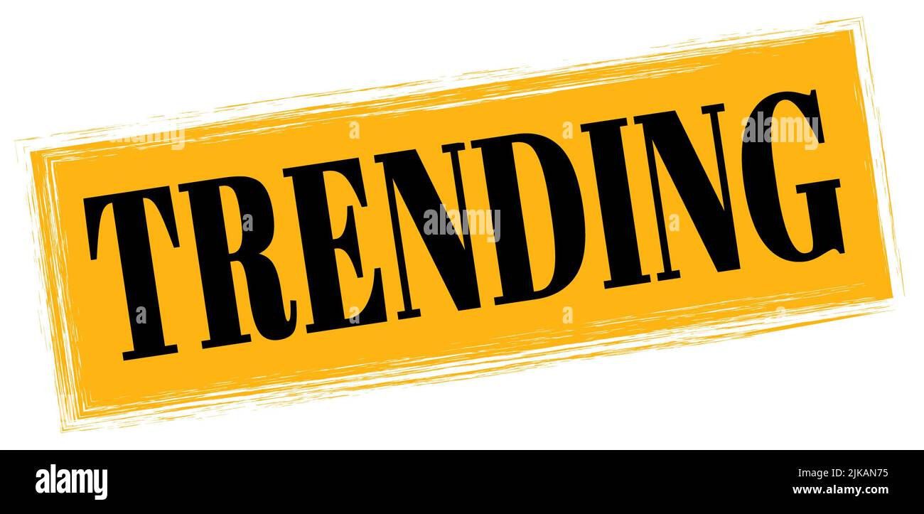 TRENDING text written on orange-black rectangle stamp sign Stock Photo ...