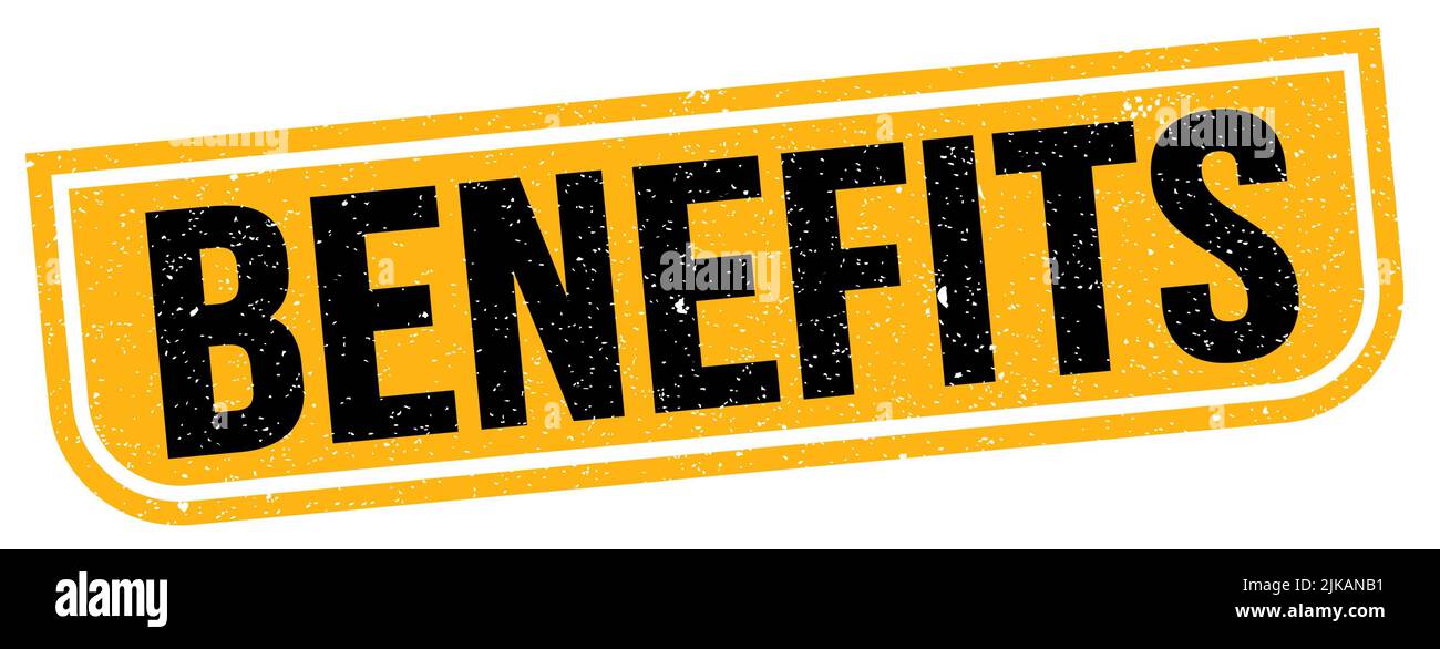 BENEFITS text written on yellow-black grungy stamp sign Stock Photo - Alamy