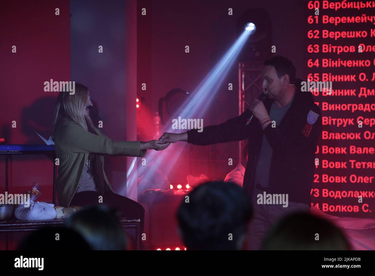 KYIV, UKRAINE - JULY 29, 2022 - Actor Valerii Kharchyshyn and Liudmyla ...