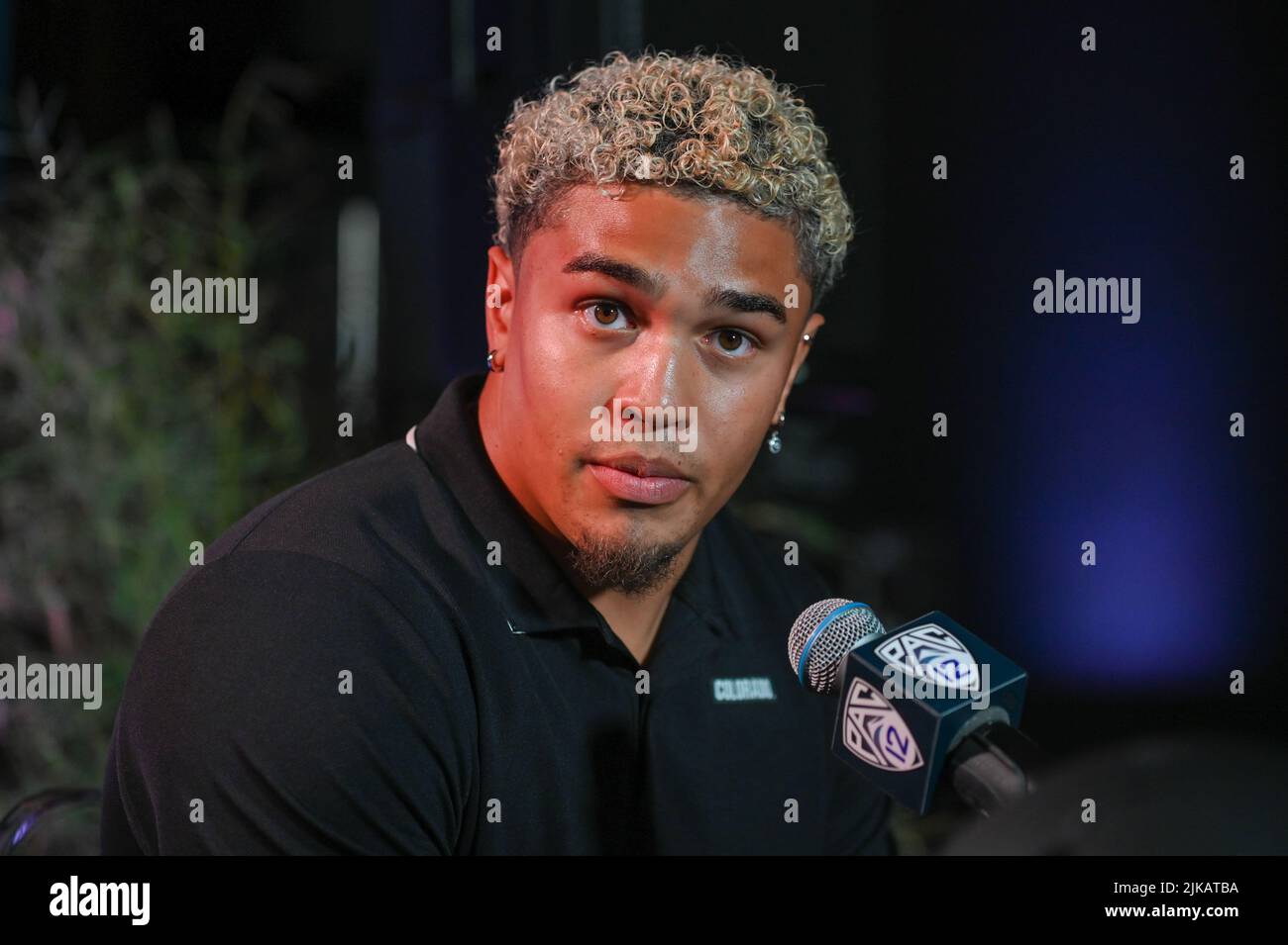 Colorado Buffaloes inside linebacker Robert Barnes speaks during PAC-12 ...