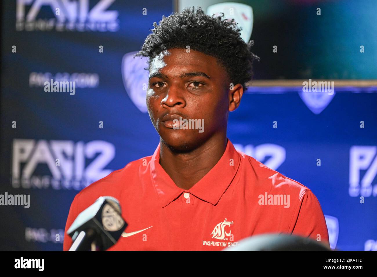 Washington State Cougars quarterback Cameron Ward speaks during PAC-12 ...