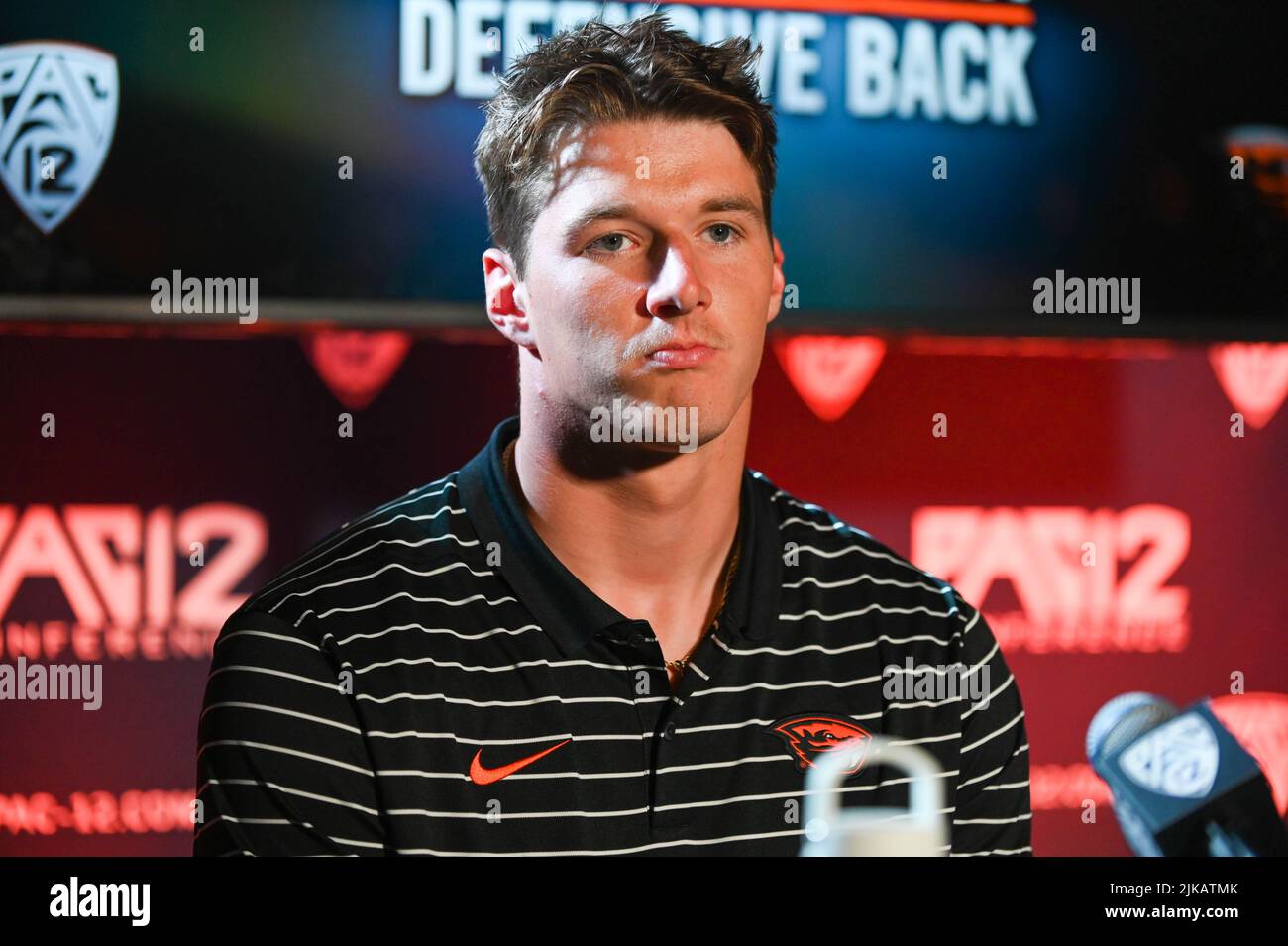 Oregon State Beavers tight end Luke Musgrave speaks during PAC-12 Media ...