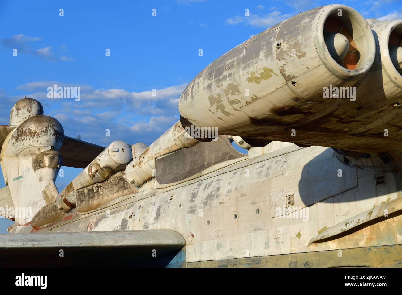 Detail of the abandoned Soviet Lun-class ekranoplan on the coast of the ...