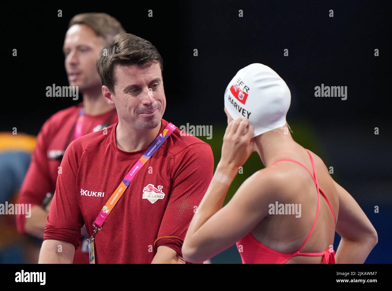 Coach Euan Dale (left) at Sandwell Aquatics Centre on day four of the ...