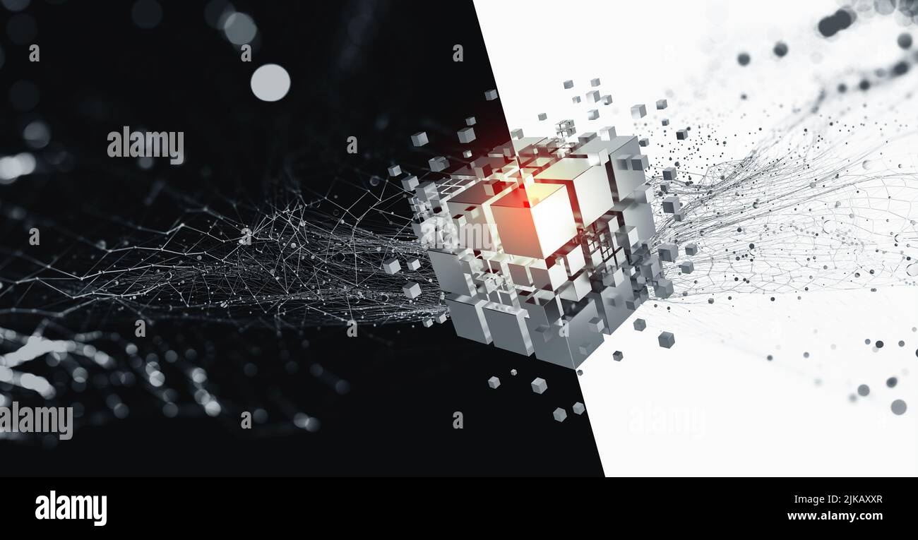 Black-white interior poster. Square, cube and block array. Polygonal ...