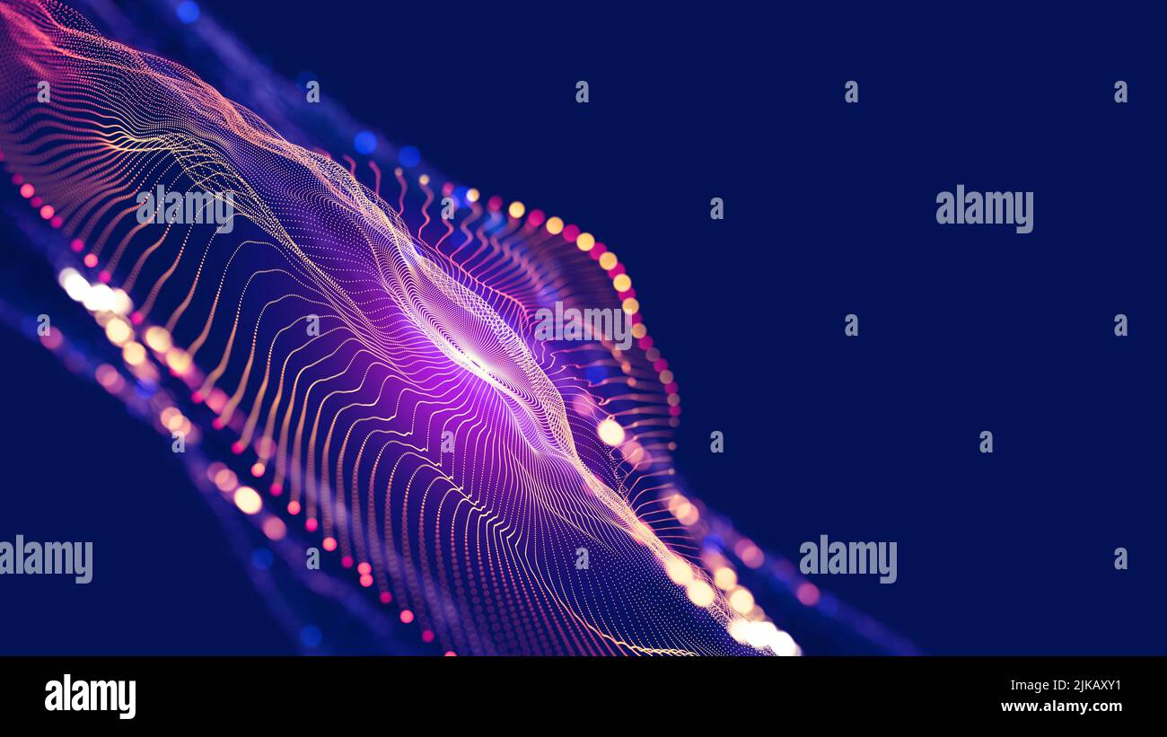 Big data cyber stream 3D illustration. Rhythmic waves of electrical impulses in a neural network ...