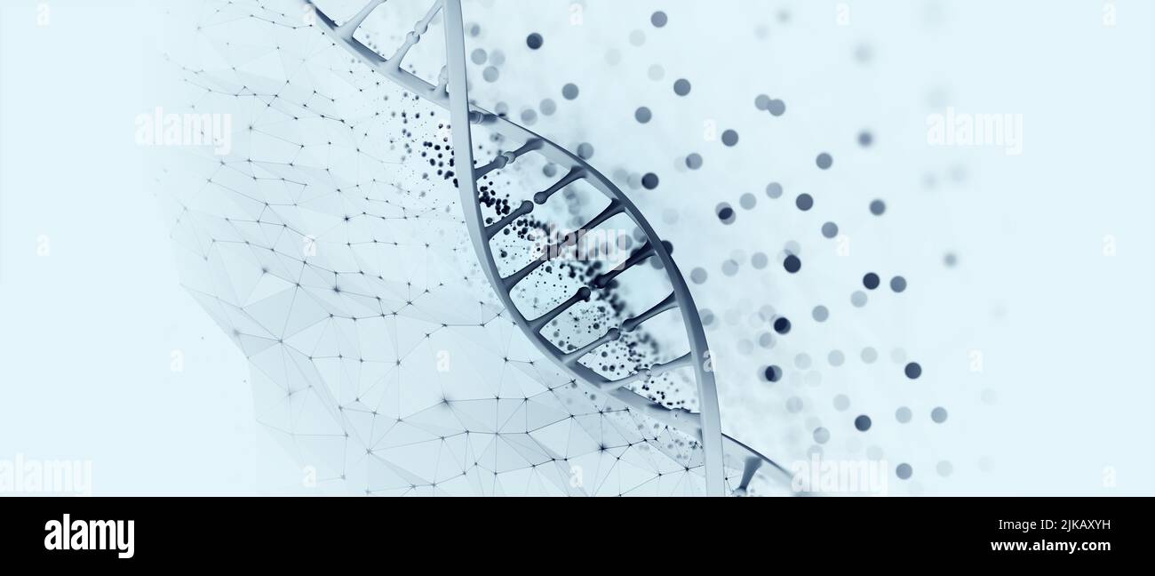 DNA helix 3D illustration. Mutations under microscope. Decoding genome ...
