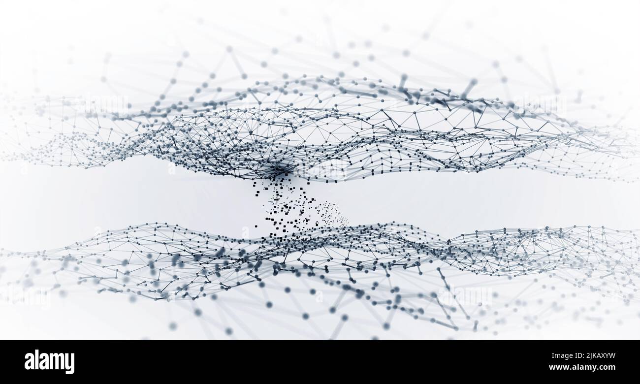 Big data, cryptography programming 3D illustration. Neural network ...