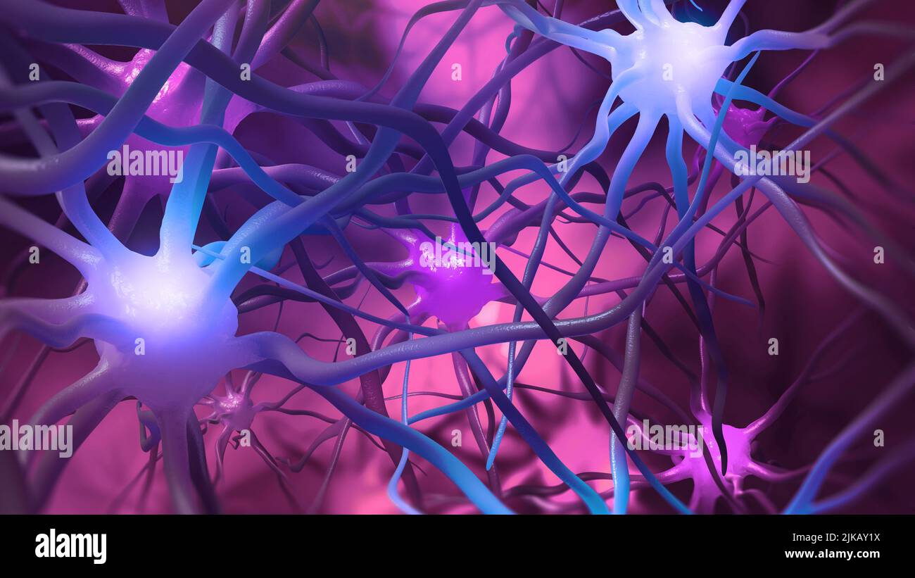 Human brain, neural network, neuron connections. Electrical impulses ...