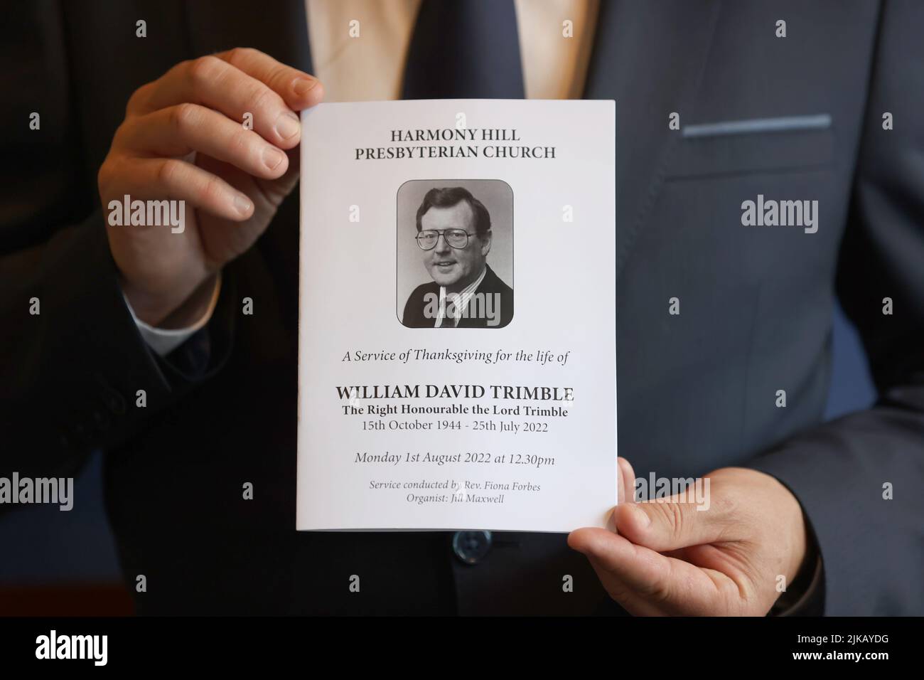 The front page of the order of service for the funeral of former ...