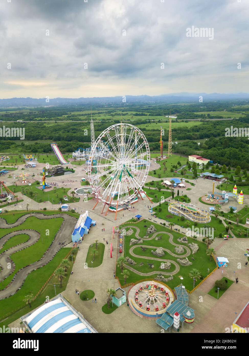 Drone view of Tsitsinatela Amusement Park in Georgia, Kobuleti ...