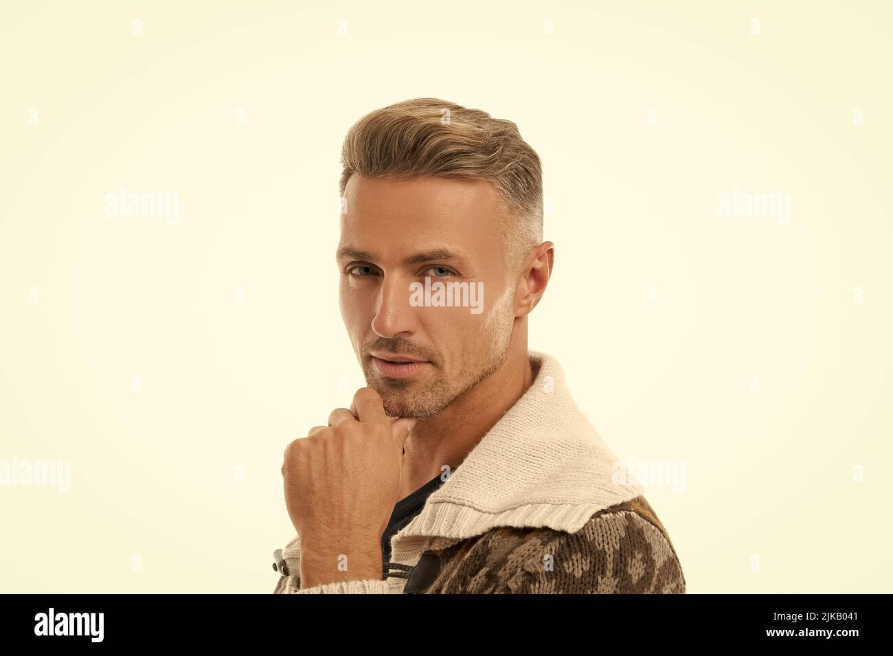 Three-quarter face portrait. Man with handsome face. Portrait of guy ...