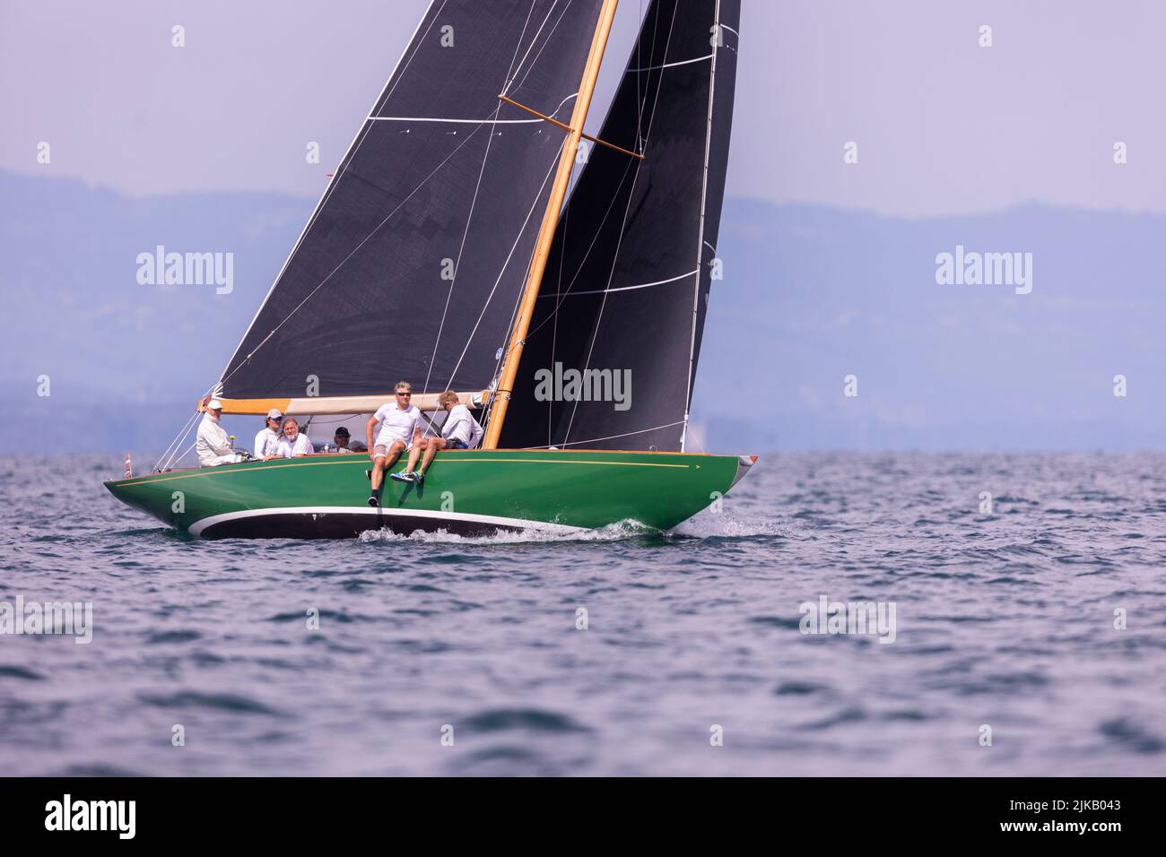 Geneva, Switzerland 20220729.King Harald and his crew aboard the boat ...