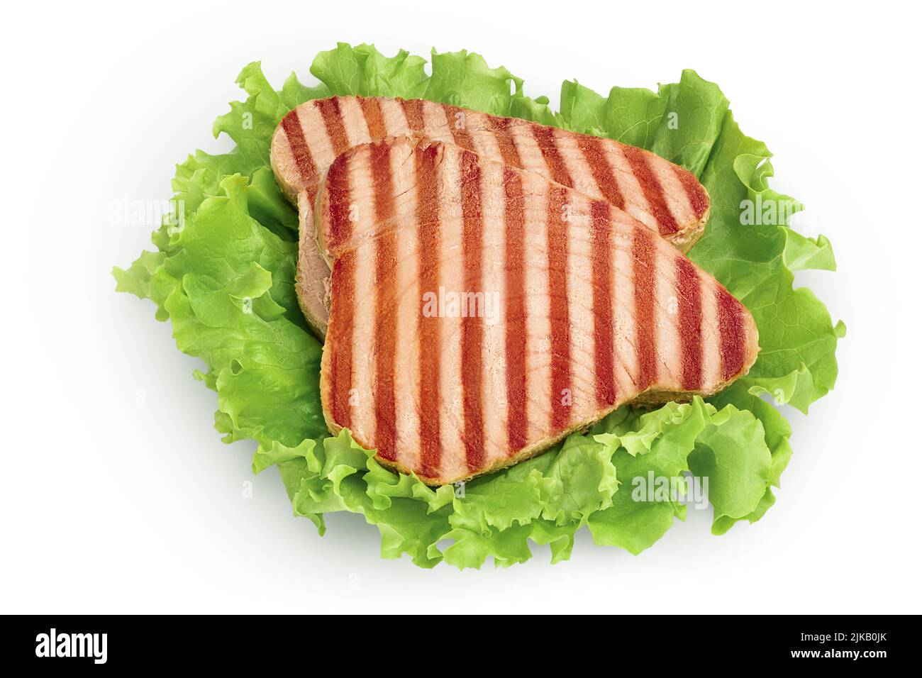 Tuna fish steak grilled isolated on white background with full depth of ...