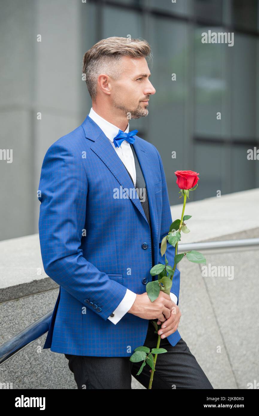proposal concept. adult tuxedo man preparing for a proposal. man before ...