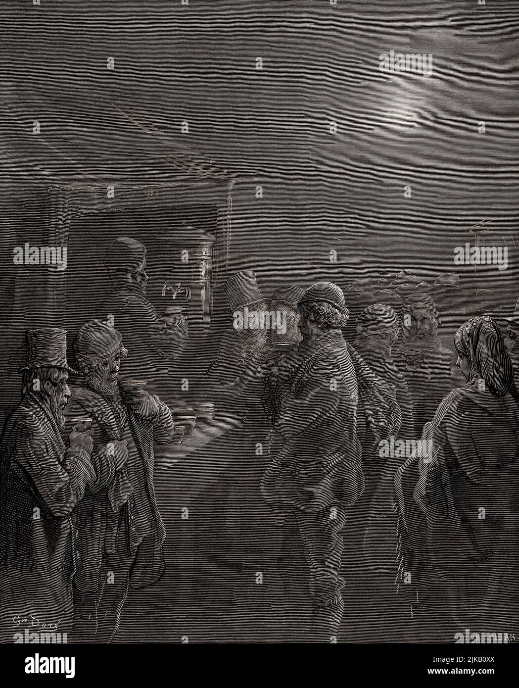 Coffee Stall - Early Morning. After an illustration by Gustave Doré in ...