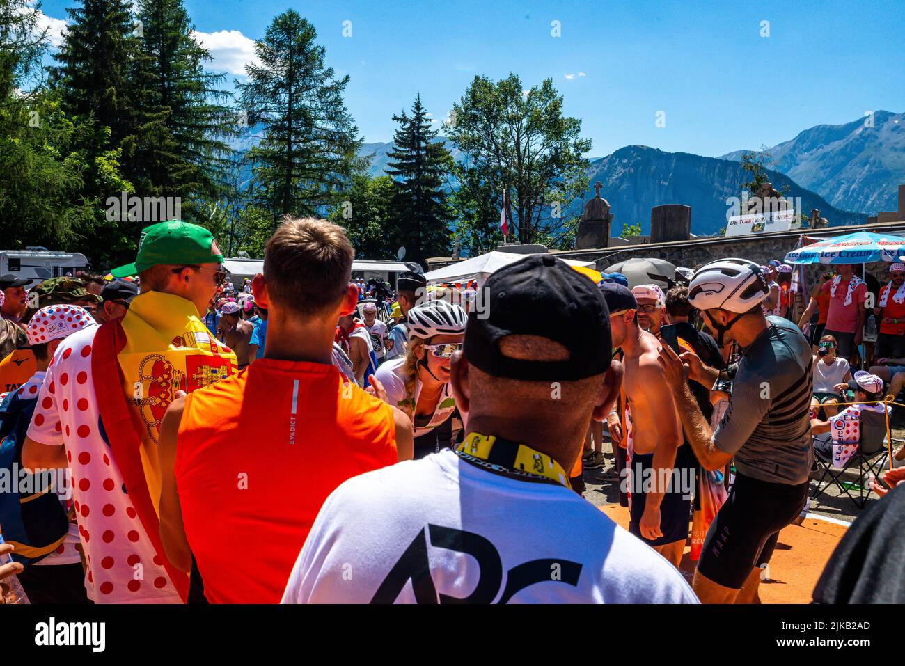 Cycling fans lining the route up Alpe d'Huez during the 2022 edition of ...