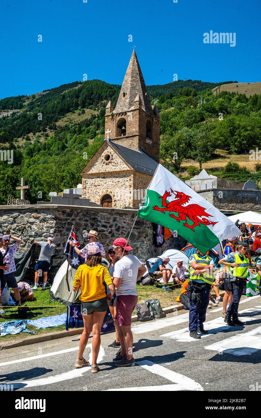 Cycling fans lining the route up Alpe d'Huez during the 2022 edition of ...