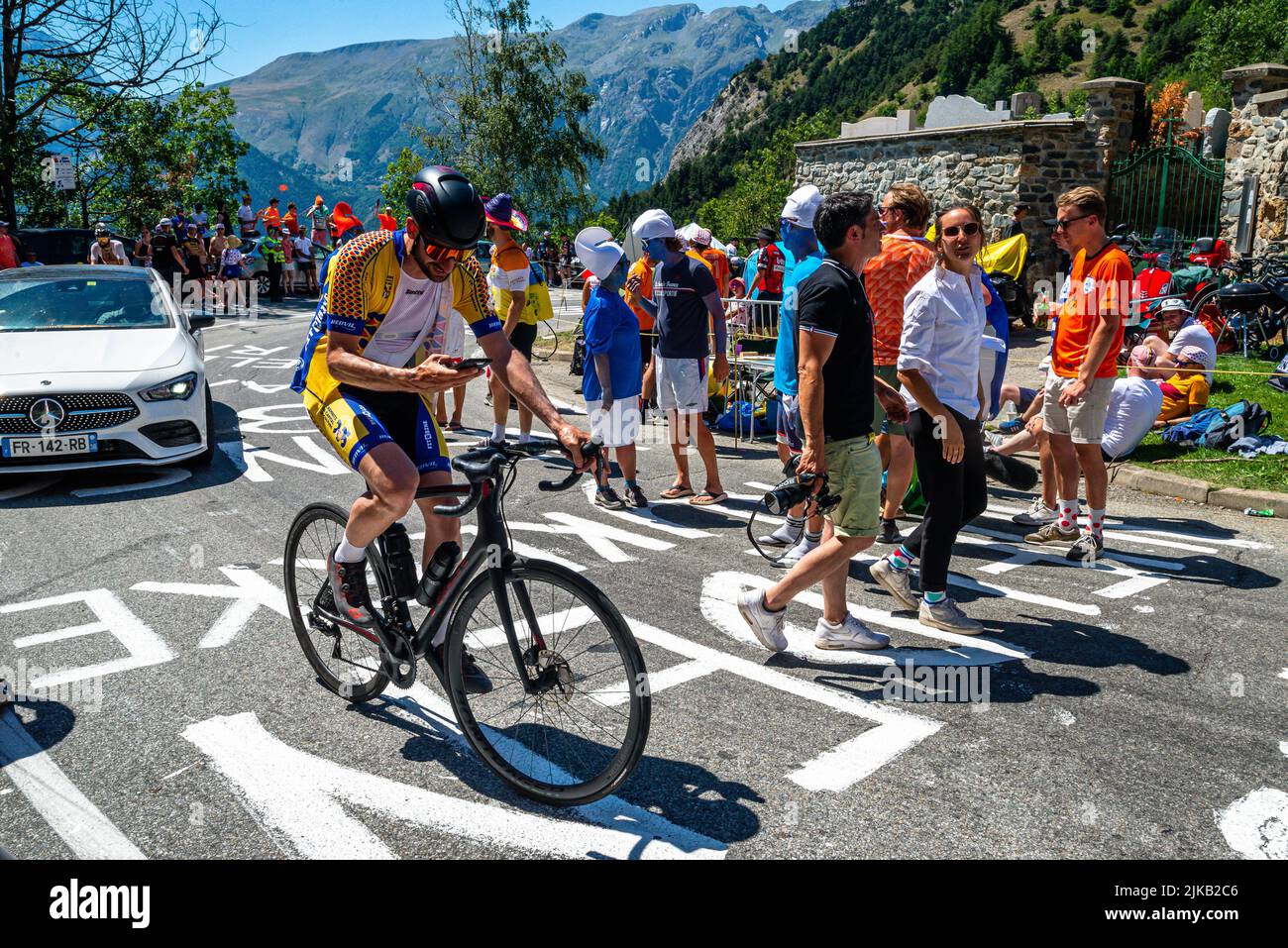 Cycling fans lining the route up Alpe d'Huez during the 2022 edition of ...