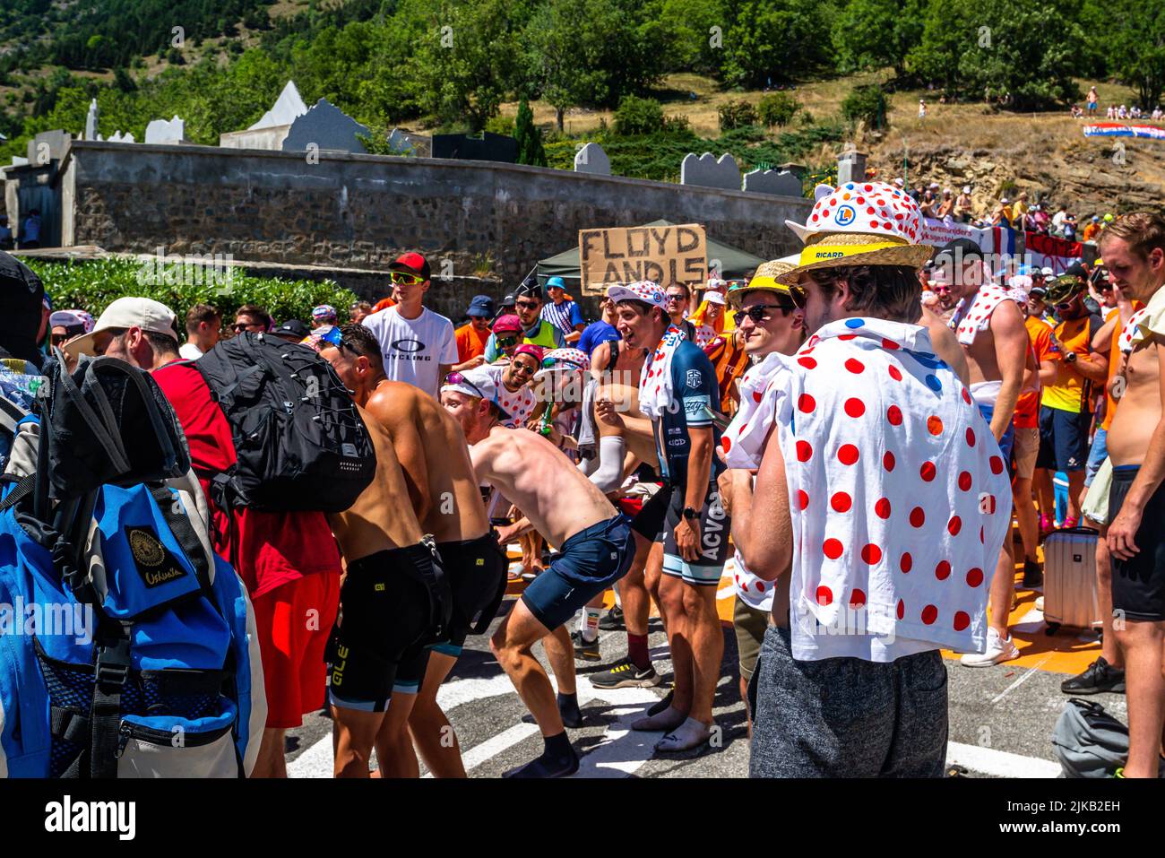 Cycling fans lining the route up Alpe d'Huez during the 2022 edition of ...