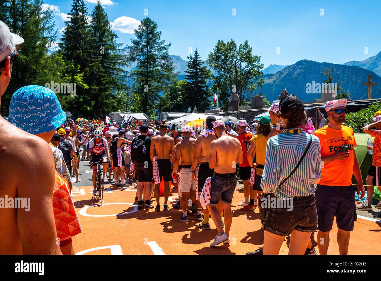 Cycling fans lining the route up Alpe d'Huez during the 2022 edition of ...