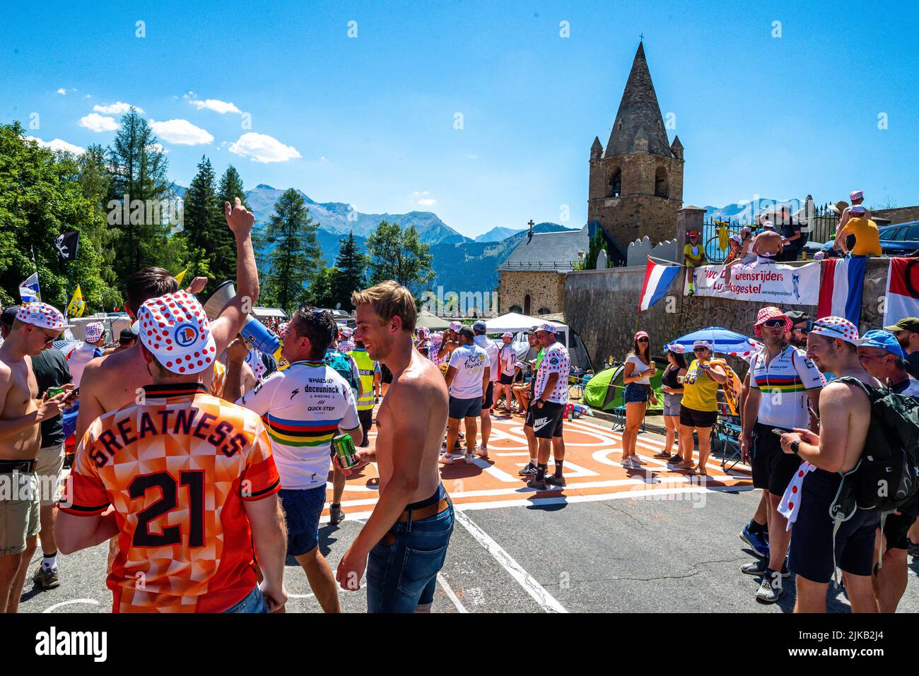 Cycling fans lining the route up Alpe d'Huez during the 2022 edition of ...