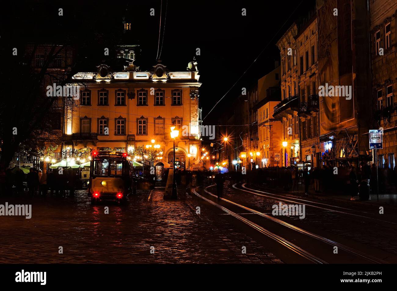 Night life on the main square in Lviv Ukraine Stock Photo - Alamy