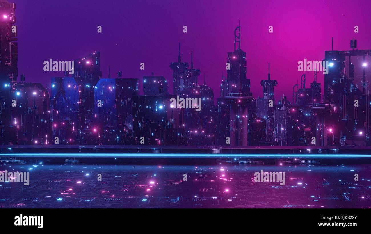 Rooftop View Dystopian Concept Background Cyberpunk 3d Render Stock ...