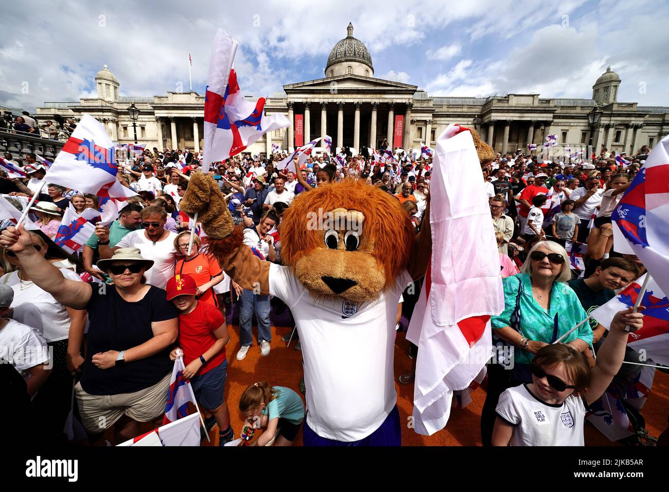 A England fan dressed as a Lion during a fan celebration to commemorate ...