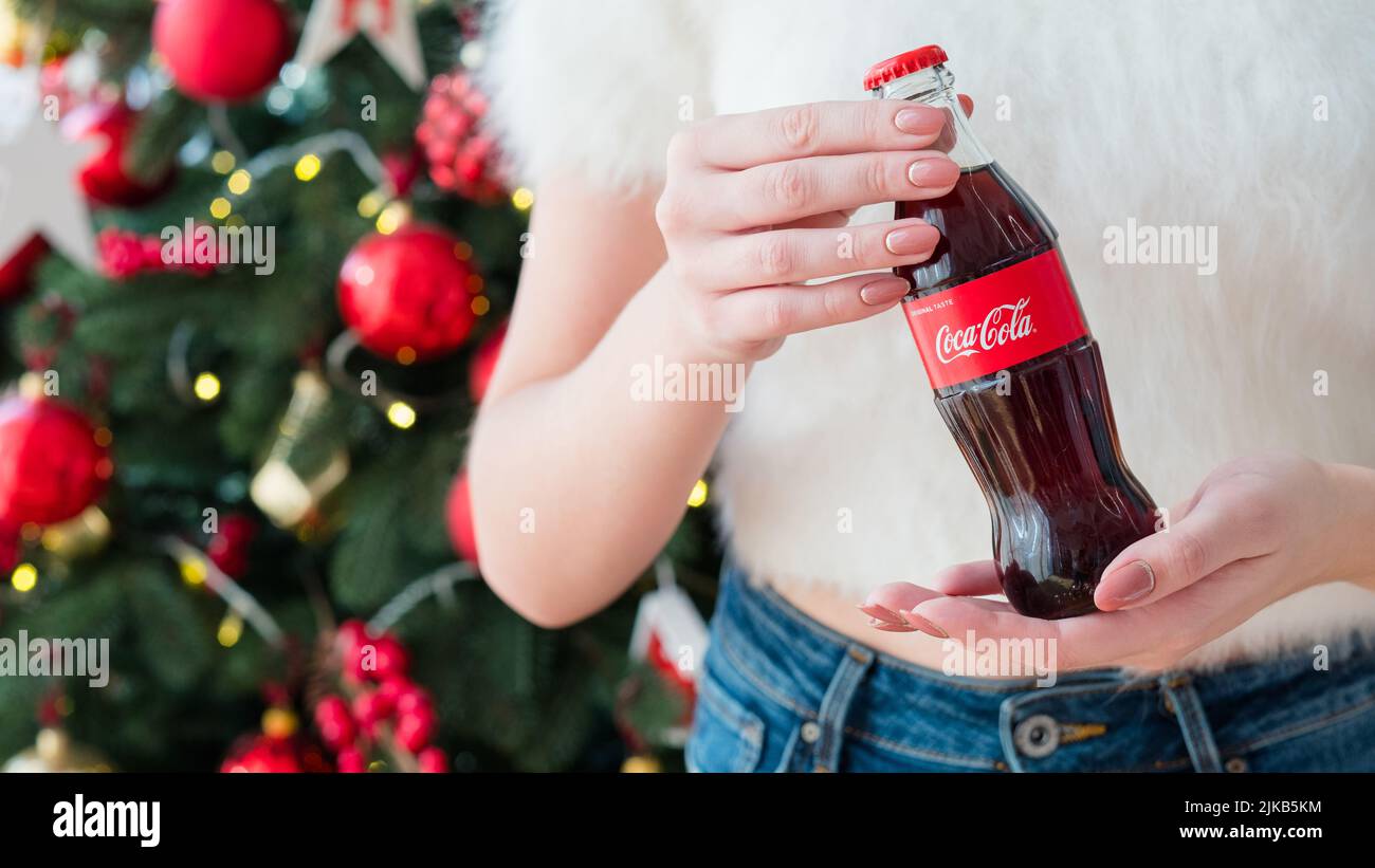 coca cola glass bottles christmas holidaya Stock Photo - Alamy