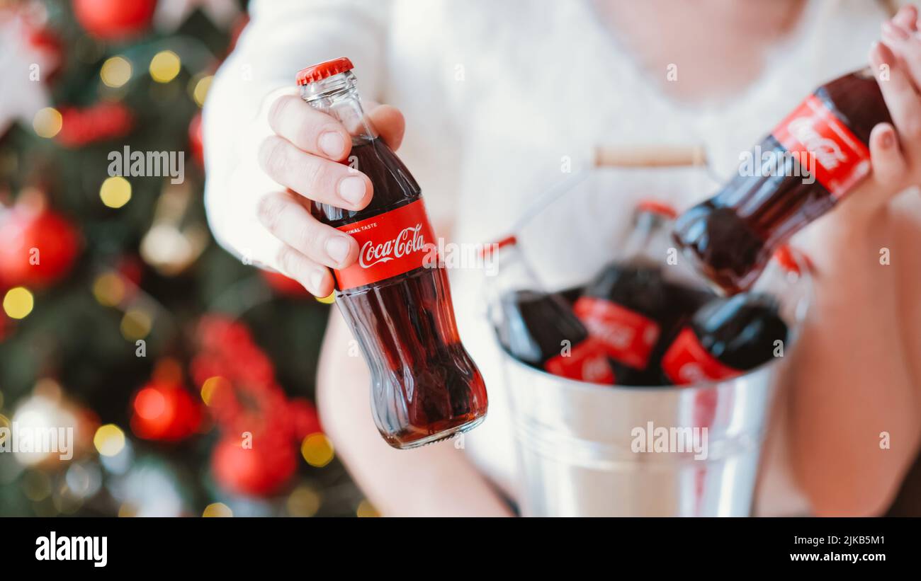 coca cola glass bottles christmas party Stock Photo - Alamy