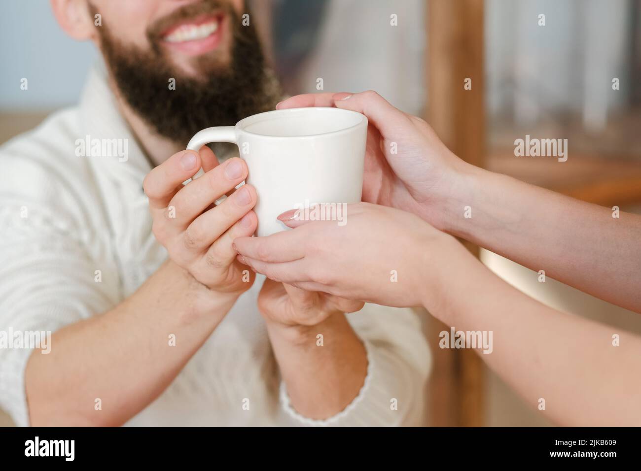 happy marriage lady mug hot drink dear husband Stock Photo - Alamy