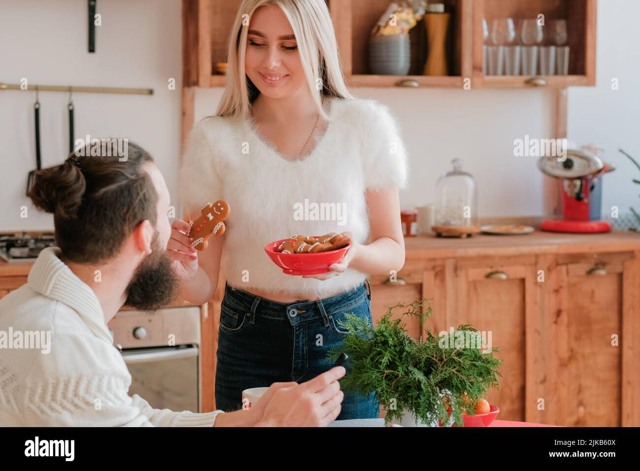 christmas celebration lady gingerbread man cookies Stock Photo - Alamy