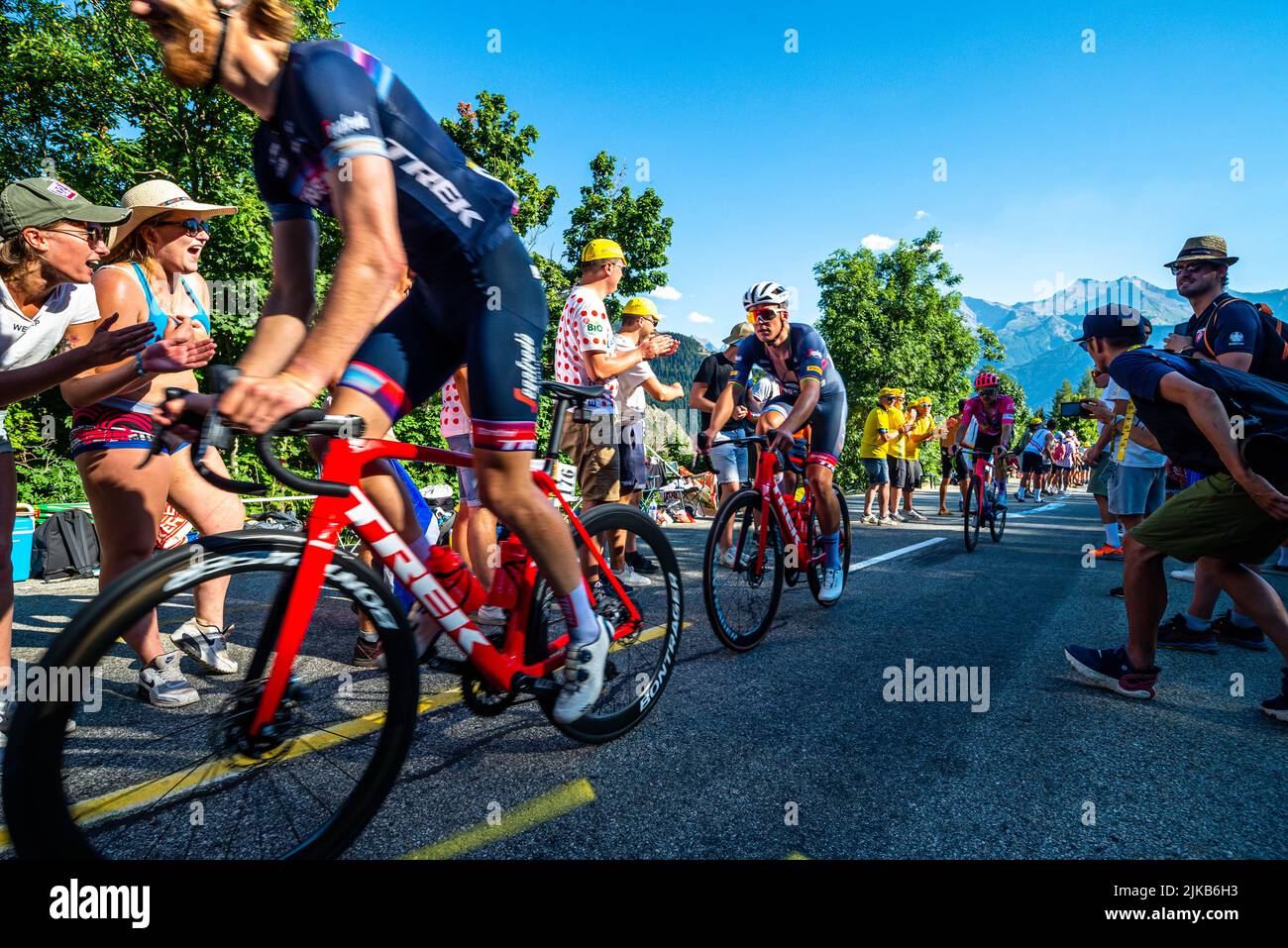 Cycling fans lining the route up Alpe d'Huez during the 2022 edition of ...