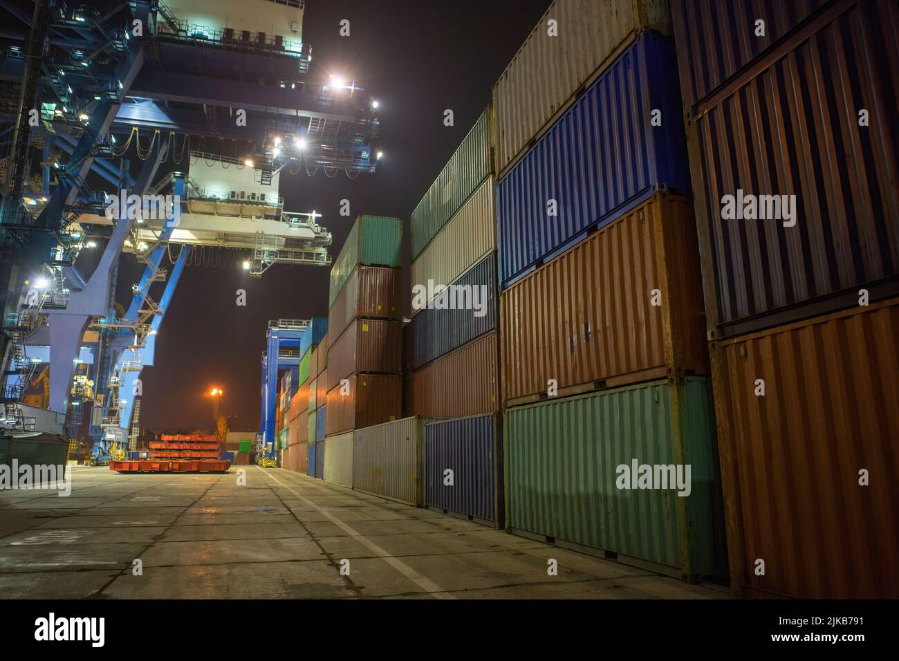 industrial port with containers. Stack of containers, gantry crane at ...