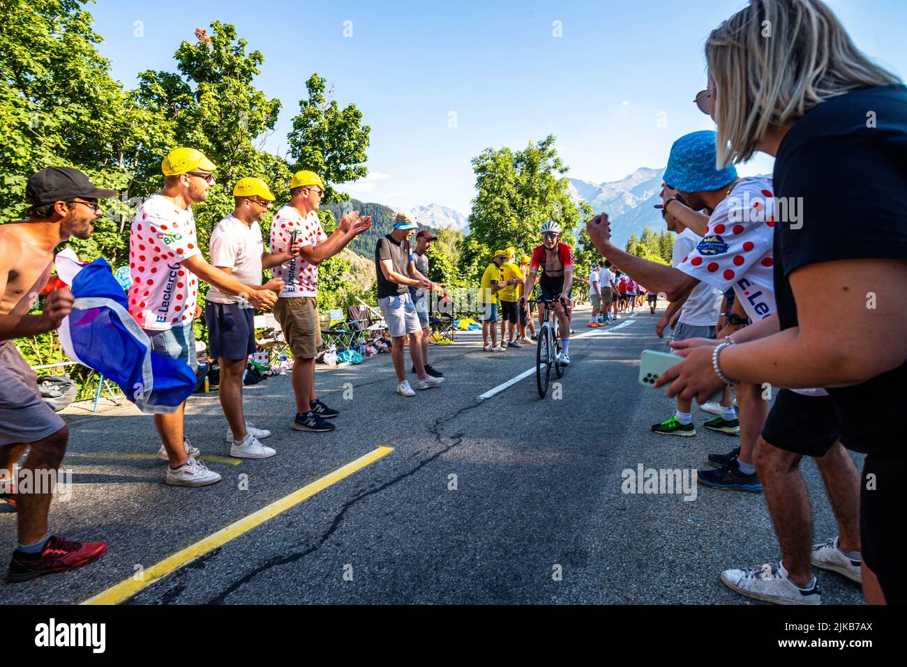 Cycling fans lining the route up Alpe d'Huez during the 2022 edition of ...