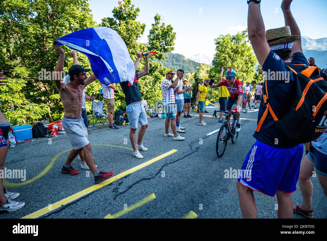 Cycling fans lining the route up Alpe d'Huez during the 2022 edition of ...