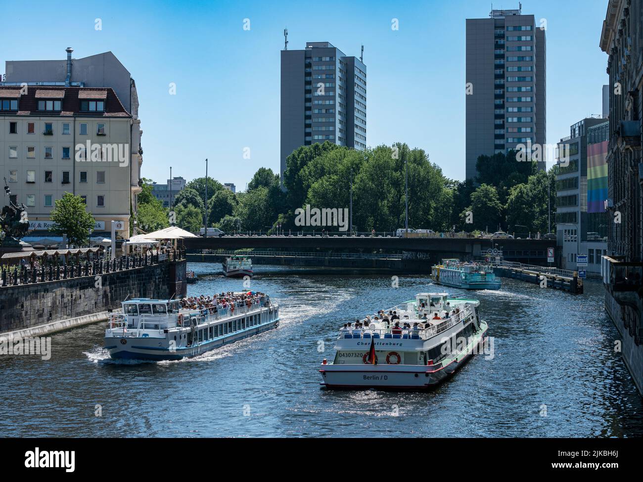 Excursion Steamer On The Spree At The Nikolaiviertel In Berlin Stock ...