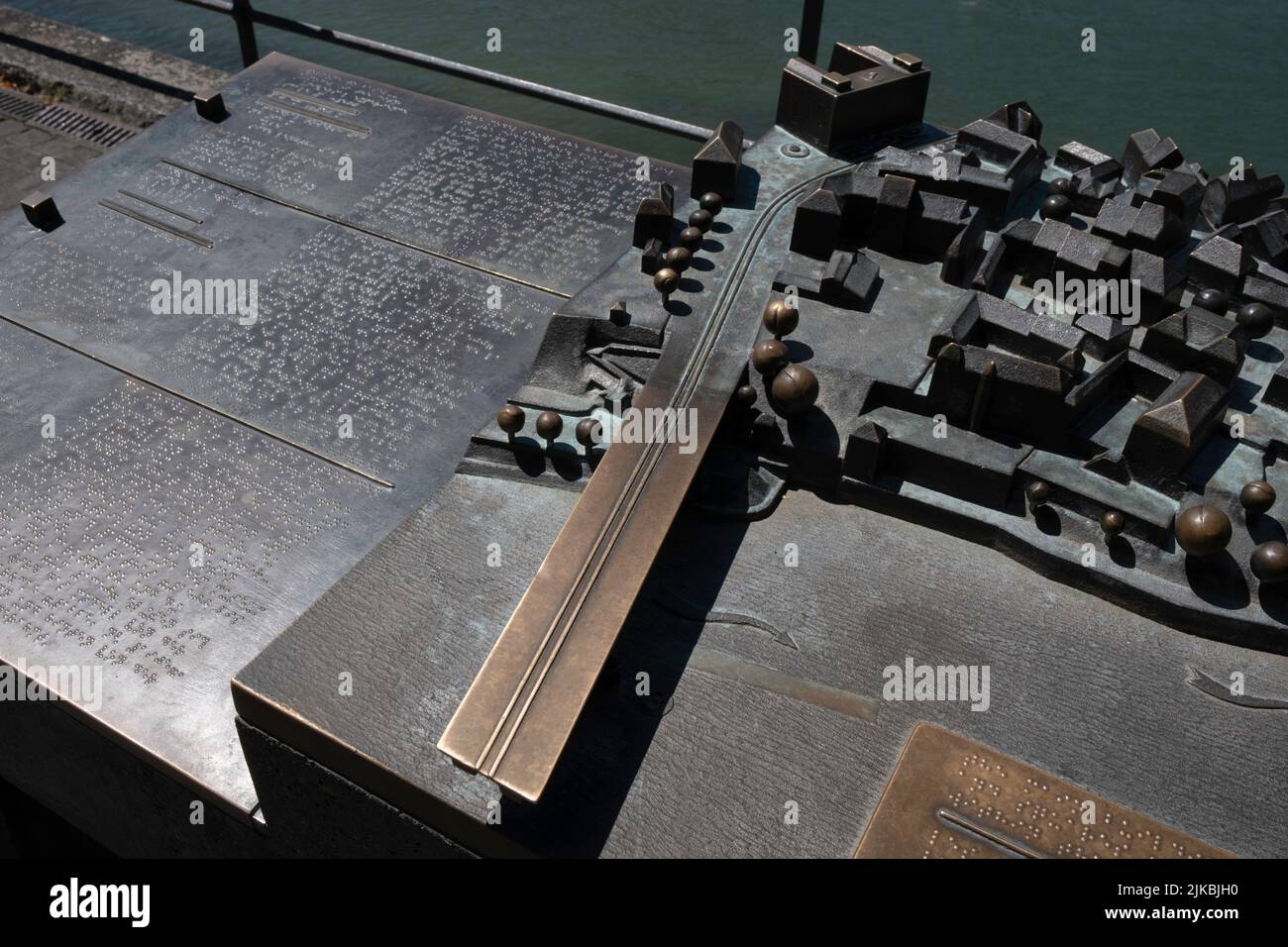 Part of the old town of Basel as a bronze model with left the ...