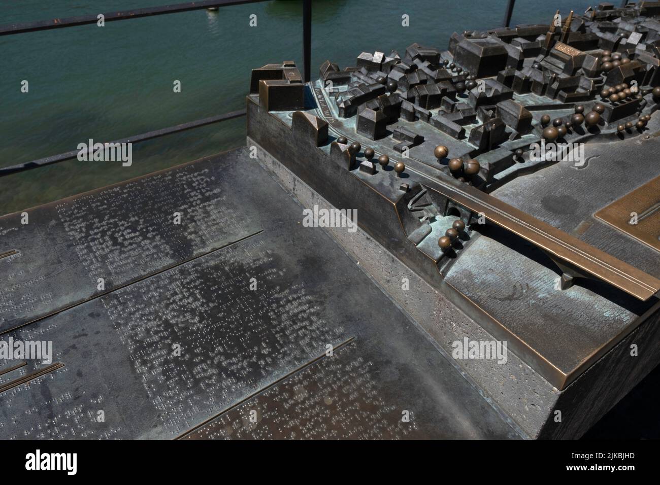 Part of the old town of Basel as a bronze model with left the ...